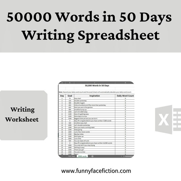 Word Count Tracker Spreadsheet For Excel Etsy