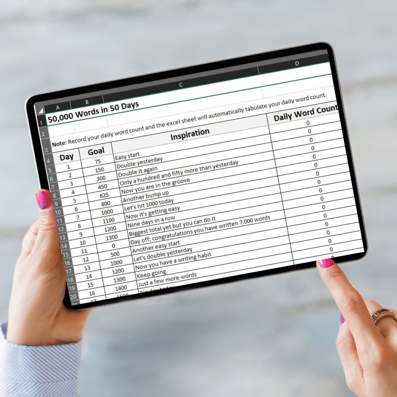 Word Count Tracking Spreadsheet for Writers, Novel Writing Word Tracker ...