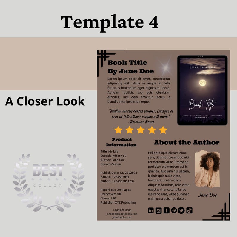 Author Sell Sheet Template: Book Press Kit One-pager (canva Template ...