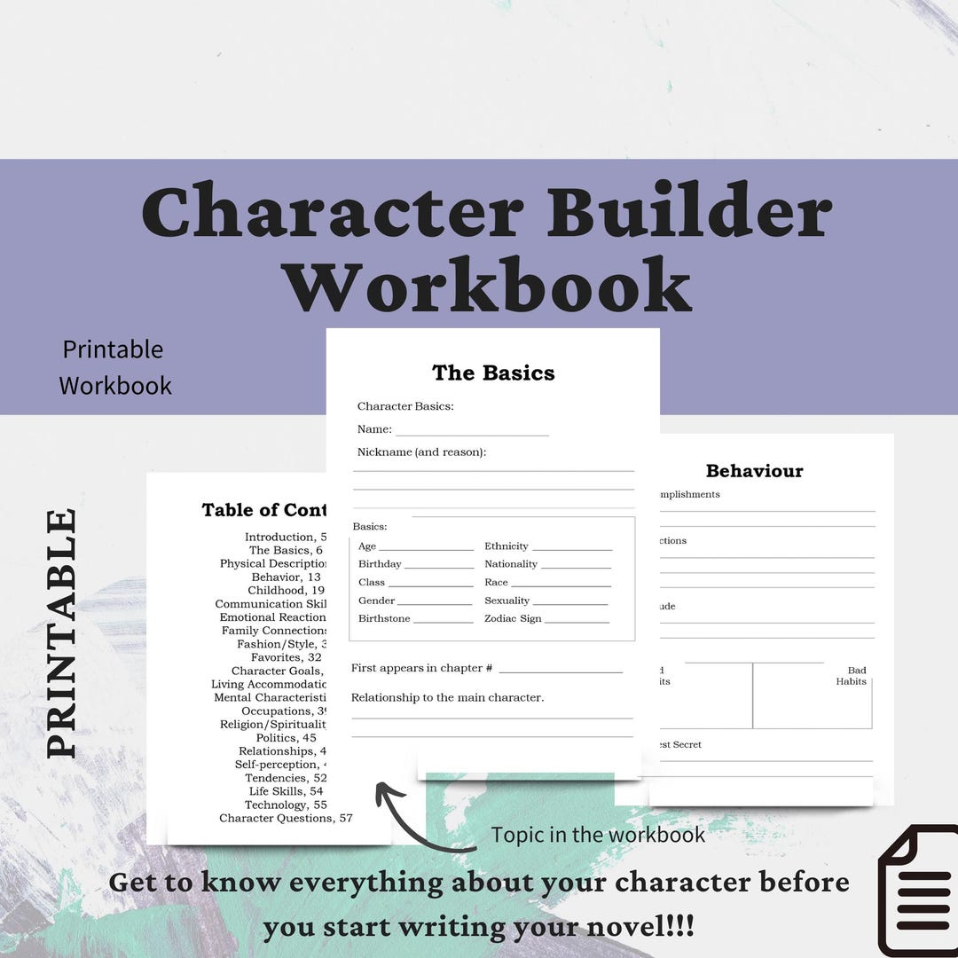 Character Builder Workbook: Creating a Fictional Character (printable ...