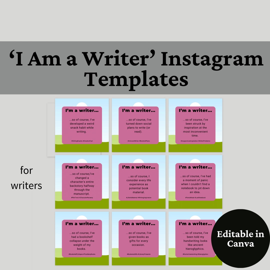 I Am a Writer Humorous Instagram Post Templates, Instagram Templates ...