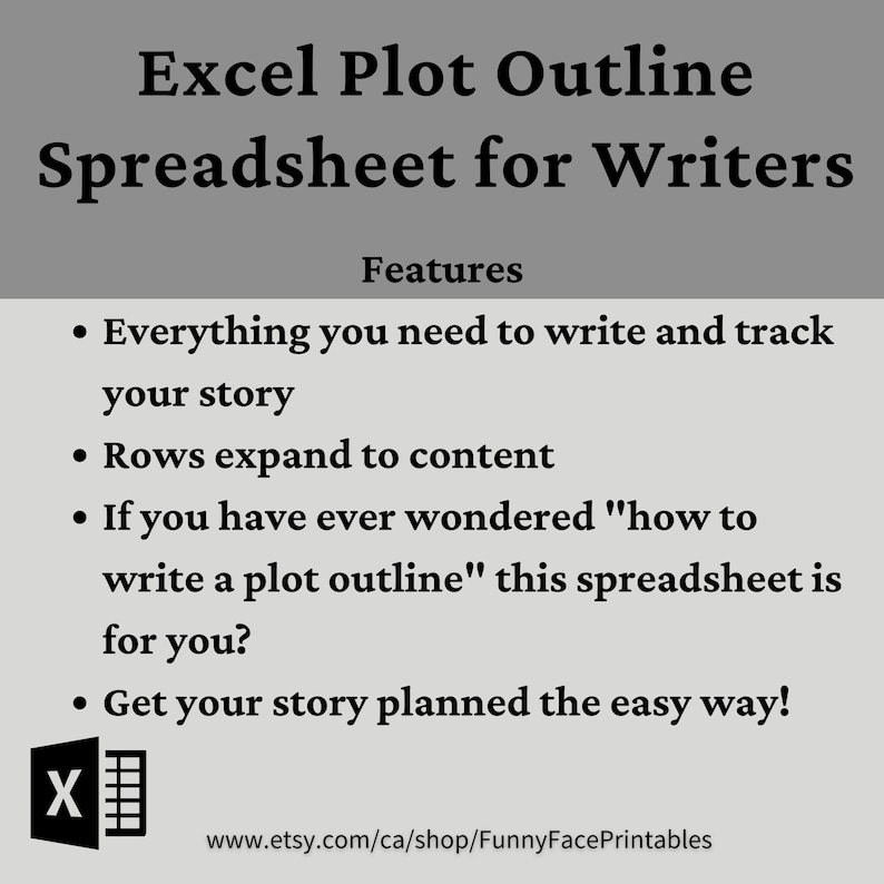 Plot Outline Excel Spreadsheet for Fiction Writers: Author Planner ...