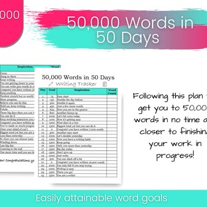 Printable Writing Tracker Novel Writing Word Tracker | Etsy