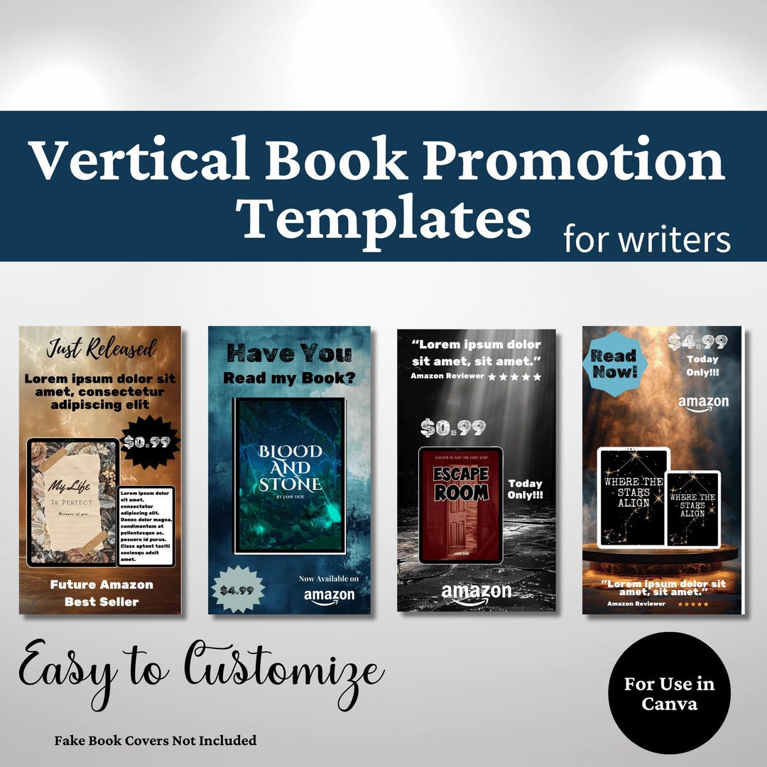 Book Promotion Templates for Writers: Vertical Mockups (canva Template ...