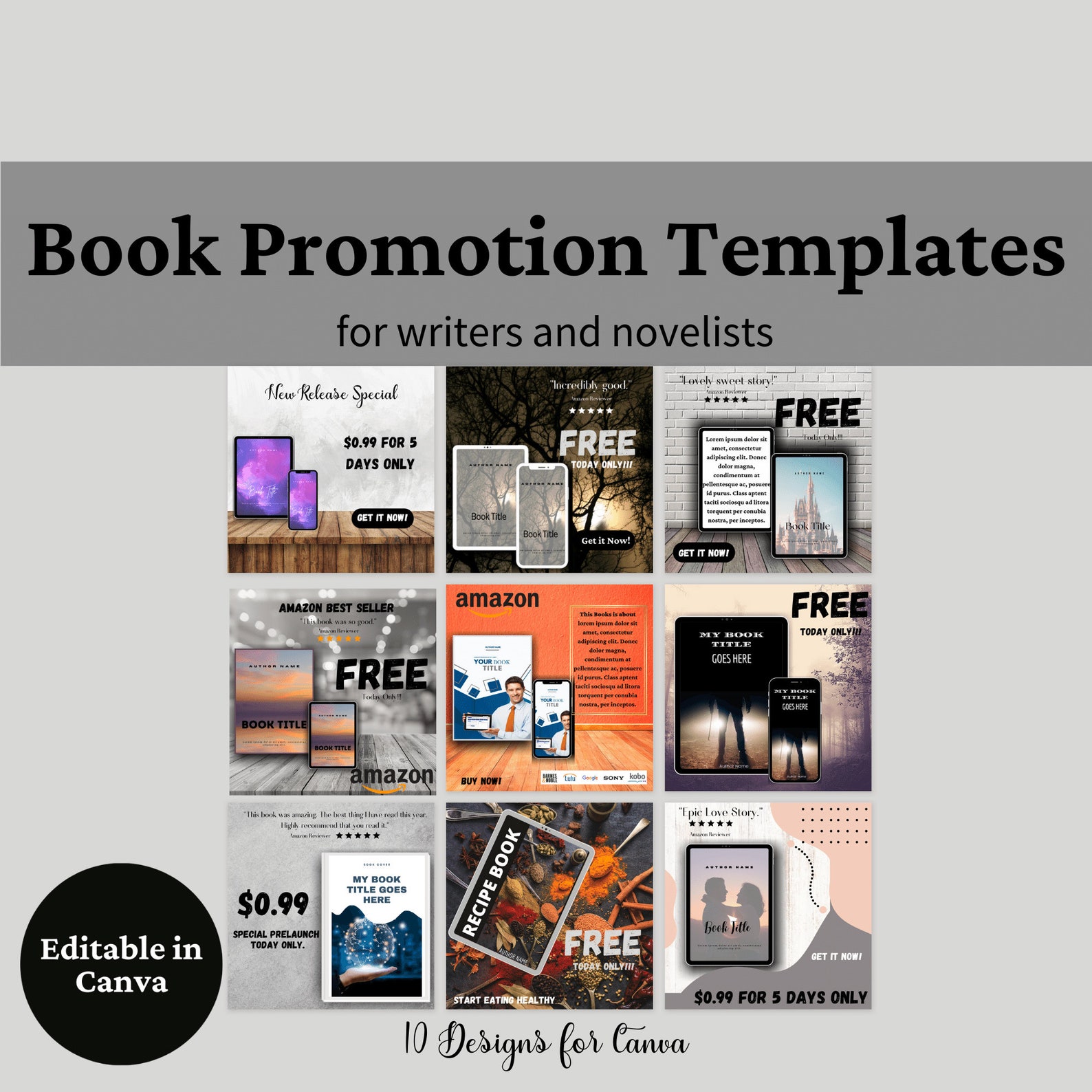 Book Promotion Templates for Writers, Mockup for Book Promotion, Canva ...