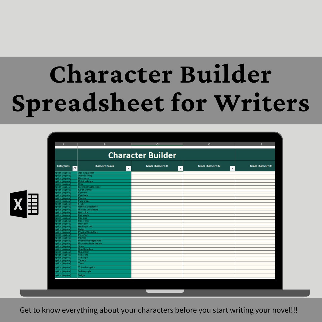 Character Builder Spreadsheet for Writers, Character Profile Template ...