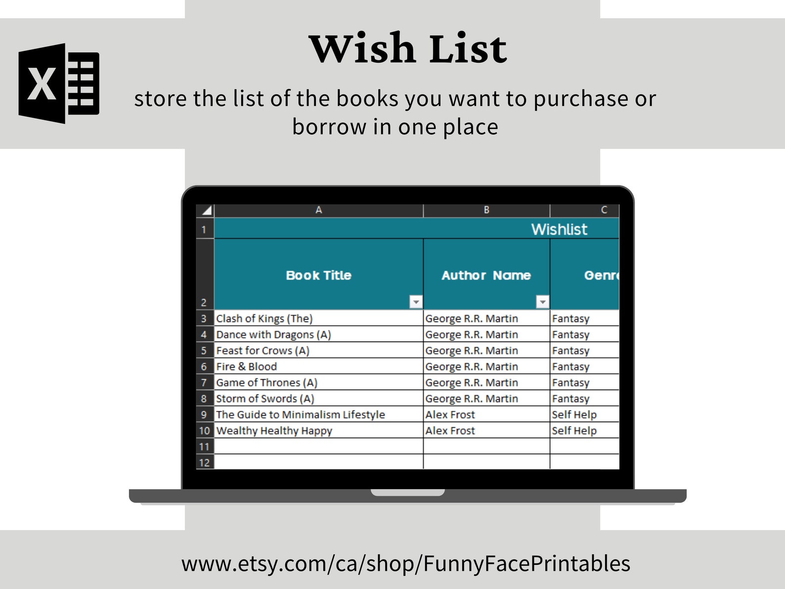 Excel Book Library Template Reading Log Tracker Excel - Etsy Canada