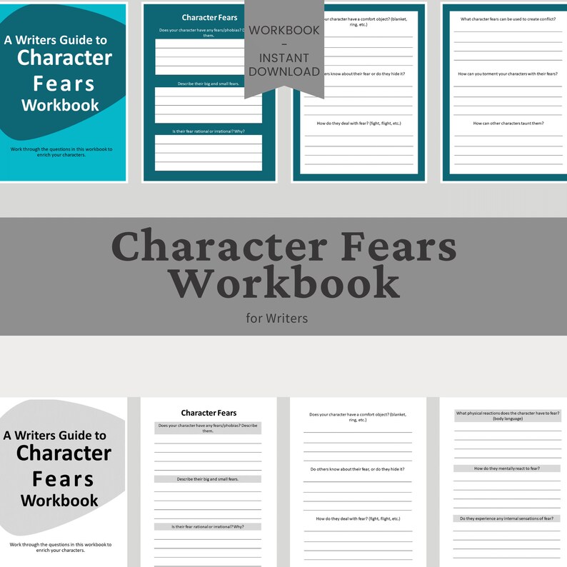 A Writers Guide to Character Fears Workbook, Character Building ...