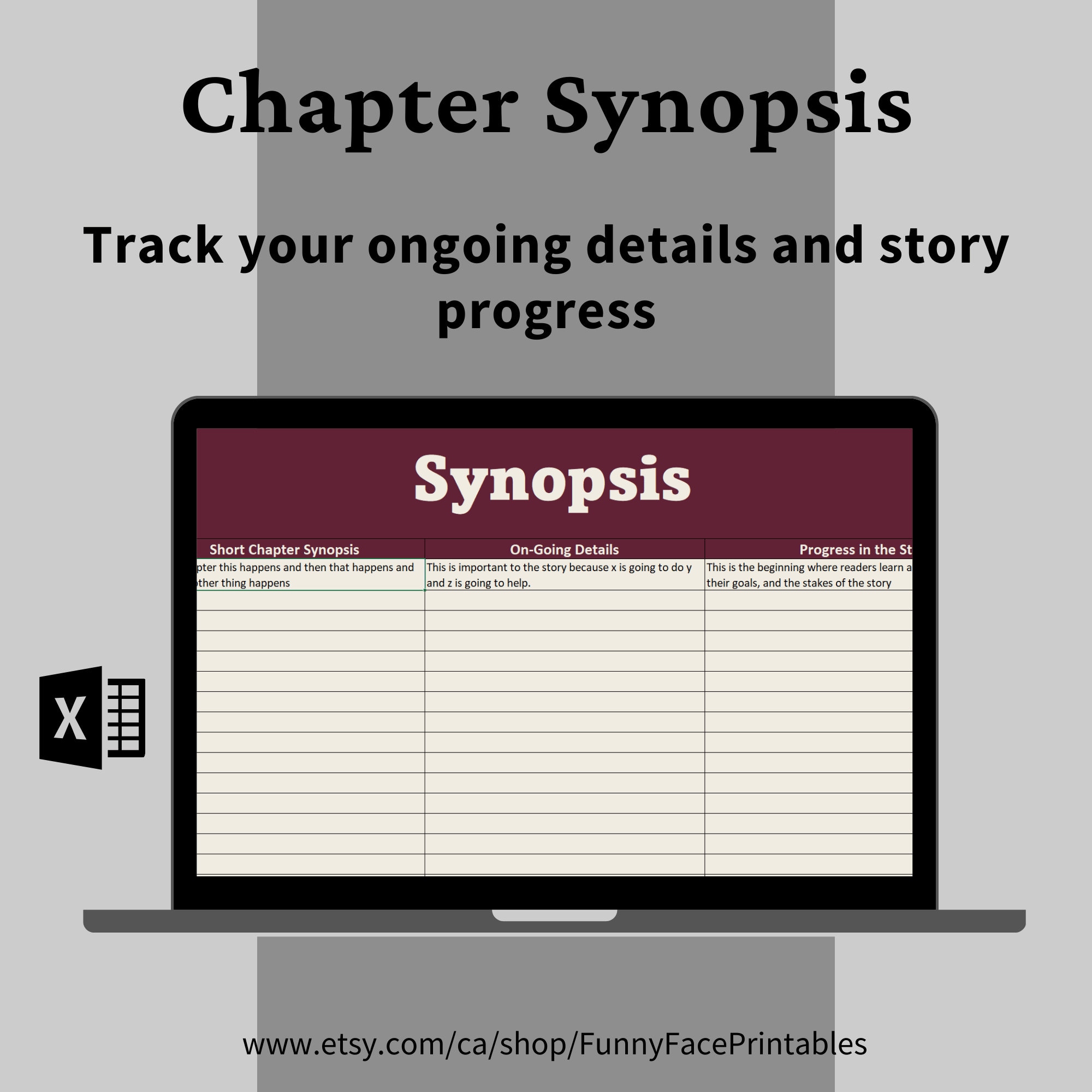 Plot Outline Excel Spreadsheet for Fiction Writers: Author Planner ...