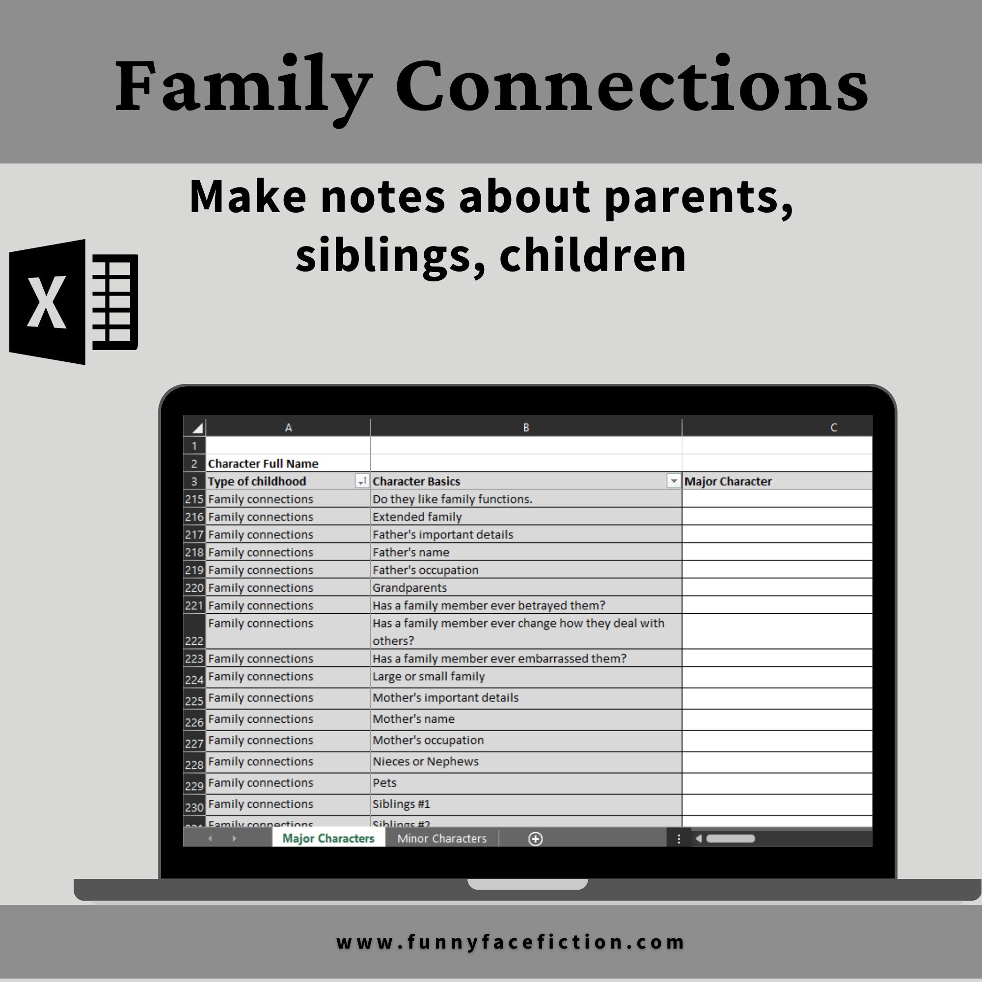 Character Builder Spreadsheet for Writers: Character Development ...
