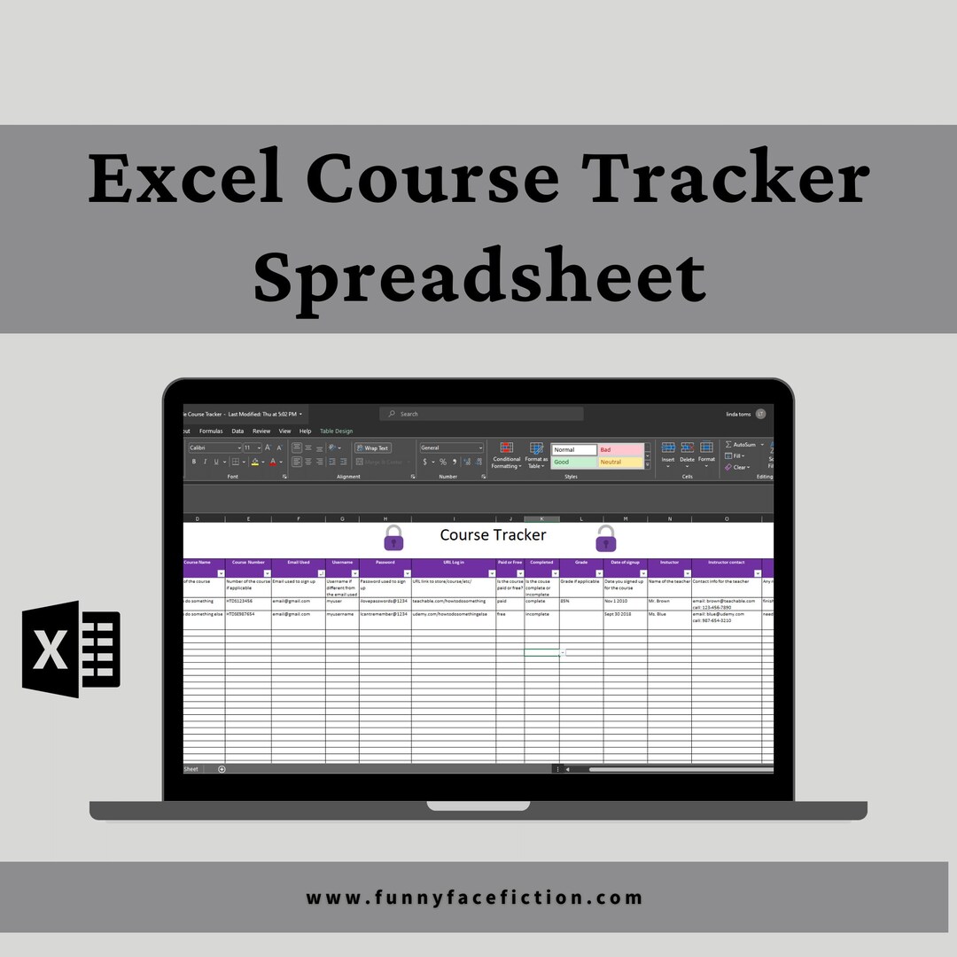 Password Tracker, Excel Online Course Login Tracker, Spreadsheet ...