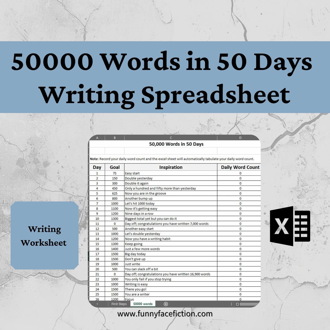 Novel Writing Tracker: 50,000 Word Goal Excel Spreadsheet (digital Download) - Etsy