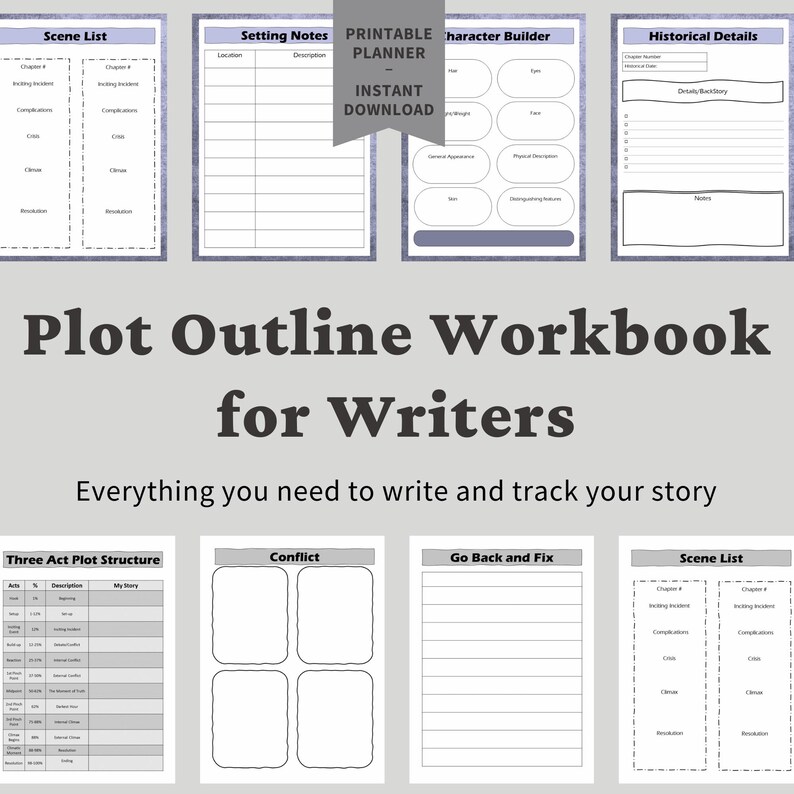 Plot Outline Template for Fiction Writers: Story Planner (PDF Digital ...