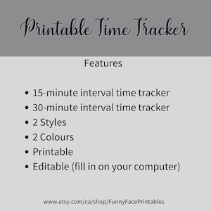 Printable Time Tracker, Time Tracker Printable, 15 Minutes Interval, 30 ...