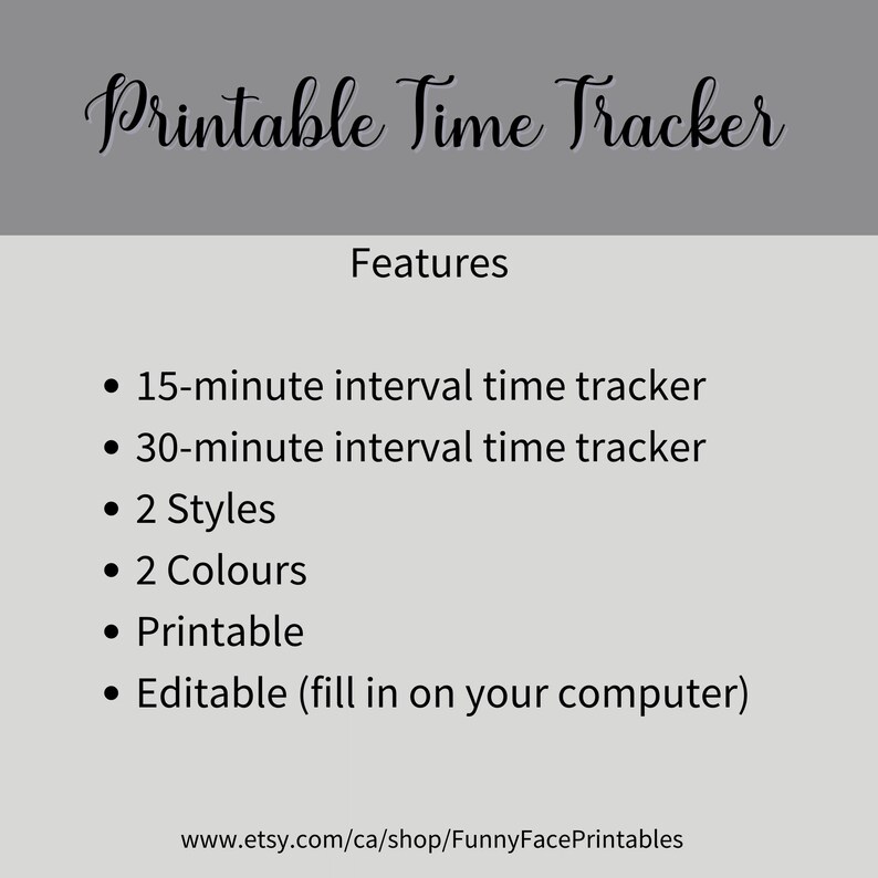 Printable Time Tracker, Time Tracker Printable, 15 Minutes Interval, 30 ...