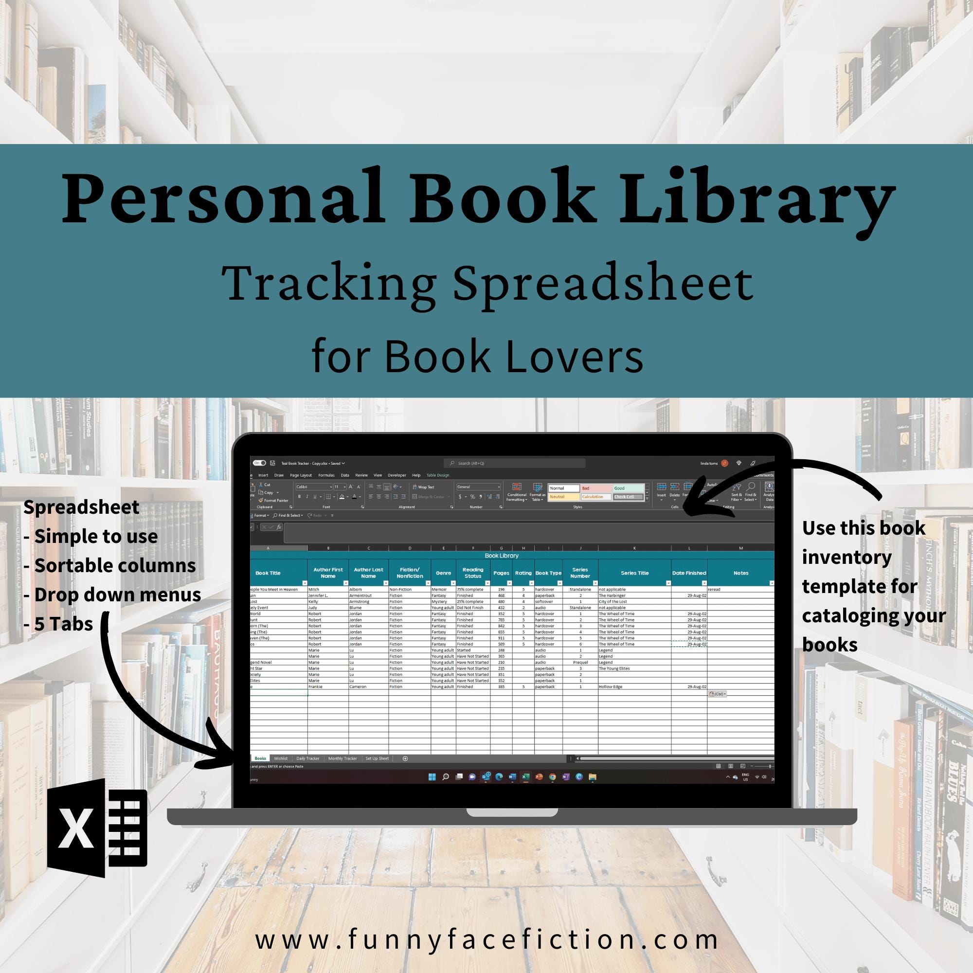 Excel Book Library Template: Reading Log & Book Inventory (digital ...