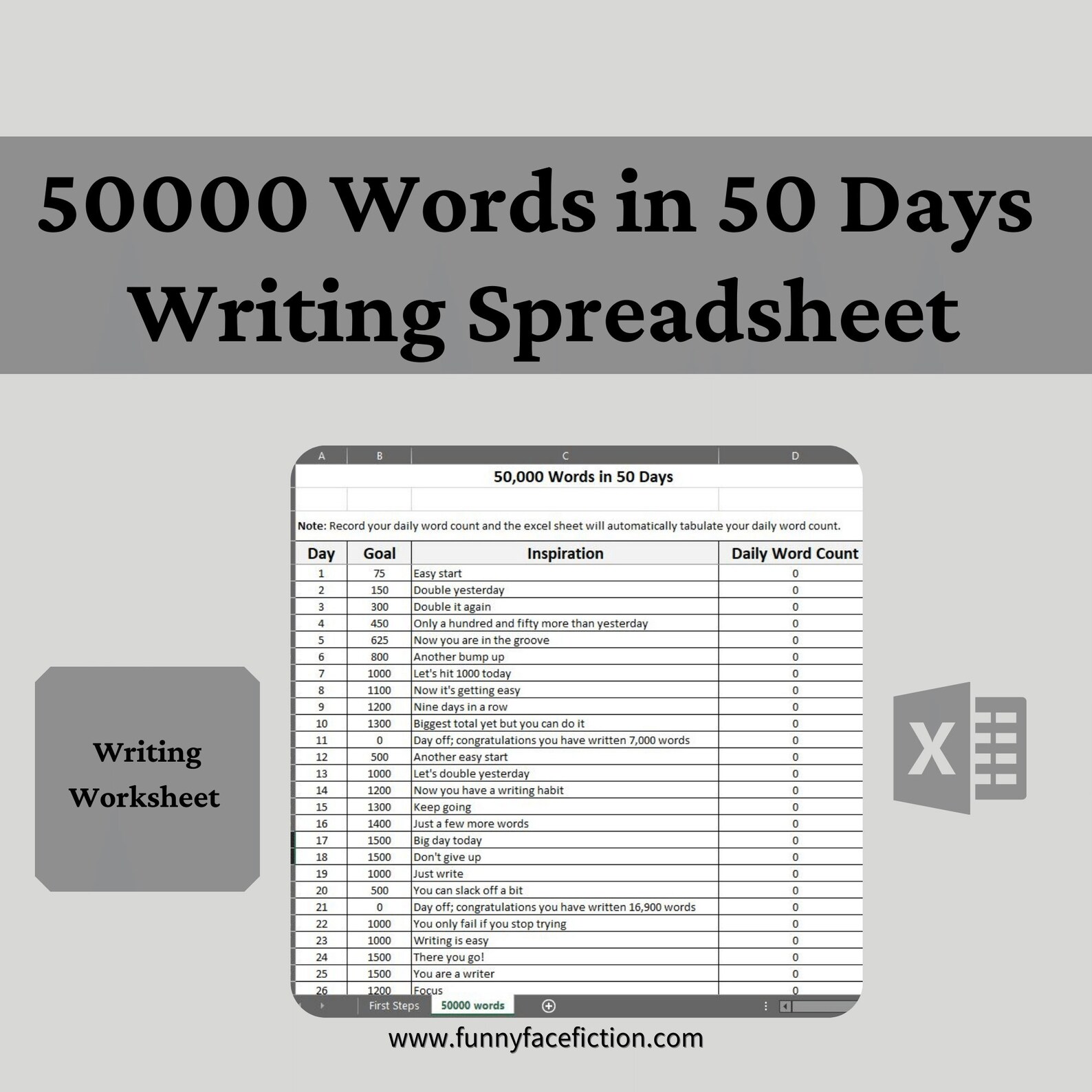 Word Count Tracking Spreadsheet for Writers, Novel Writing Word Tracker ...