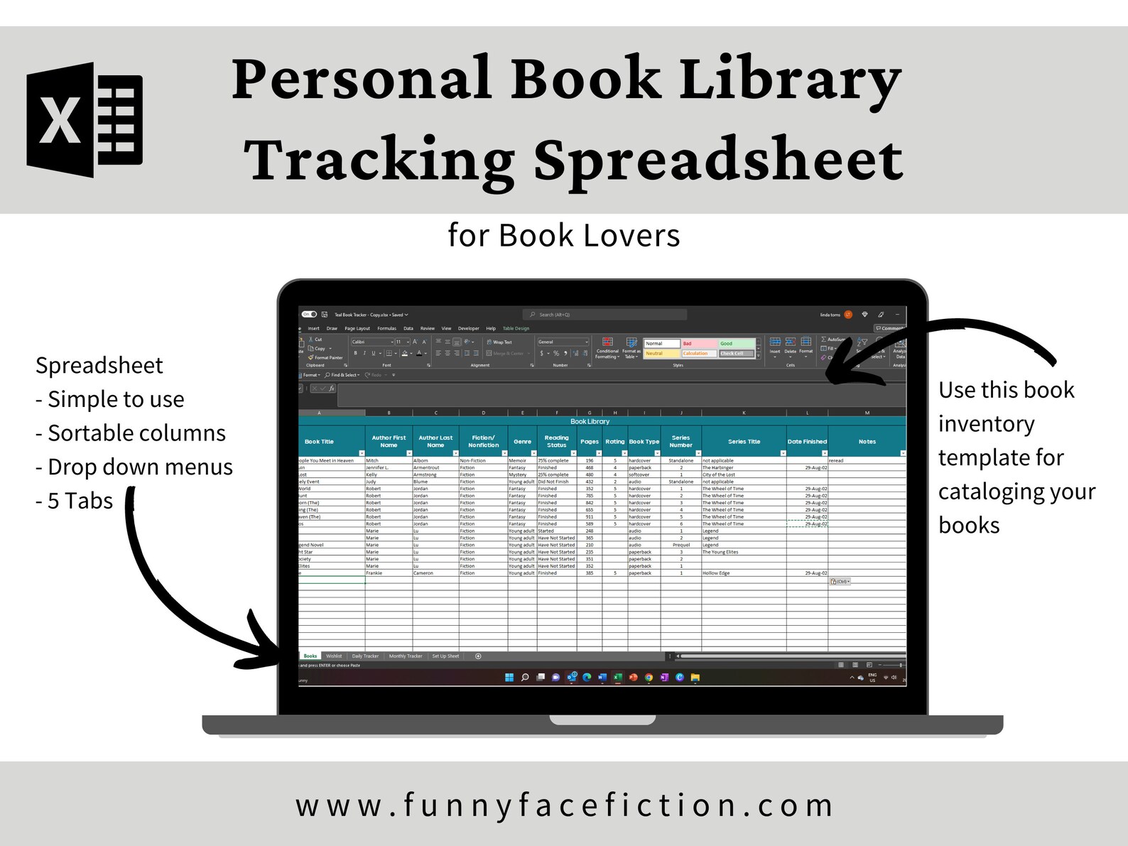 Excel Book Library Template Reading Log Tracker Excel - Etsy Canada