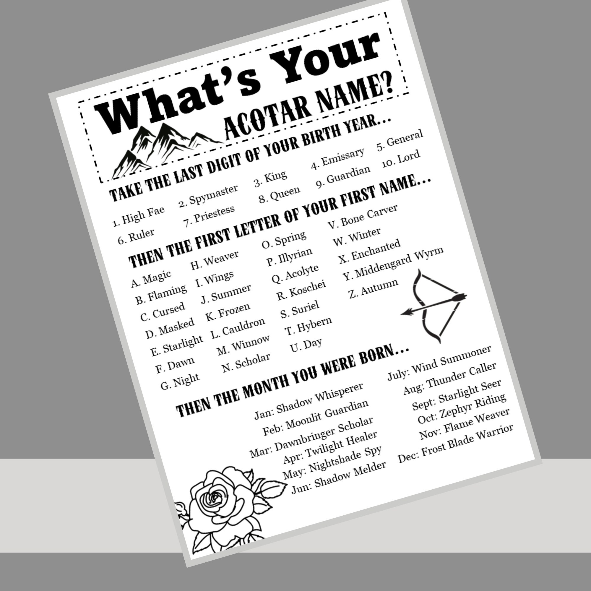 What’s Your Name Game, Find Your ACOTAR Name, ACOTAR Inspired Games ...