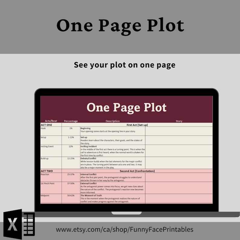 Plot Outline Excel Spreadsheet for Fiction Writers: Author Planner ...