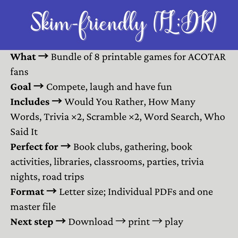 ACOTAR Inspired Book Club Game Bundle: Printable Trivia, Word Scramble ...