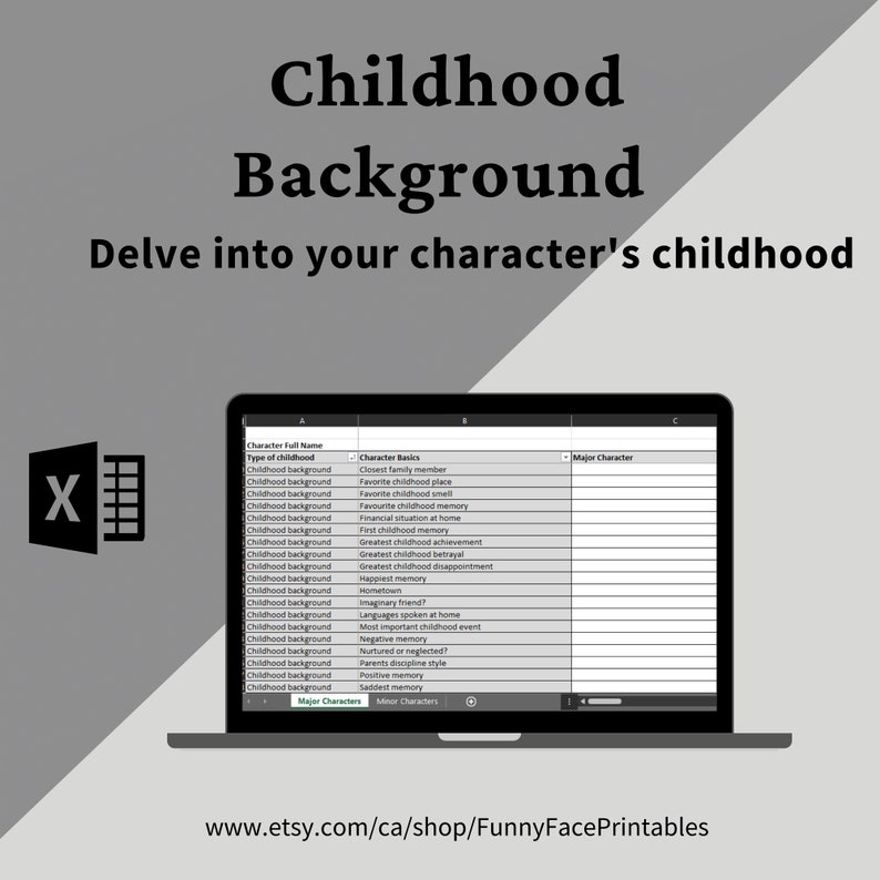Character Builder Spreadsheet for Writers, Character Profile Template ...