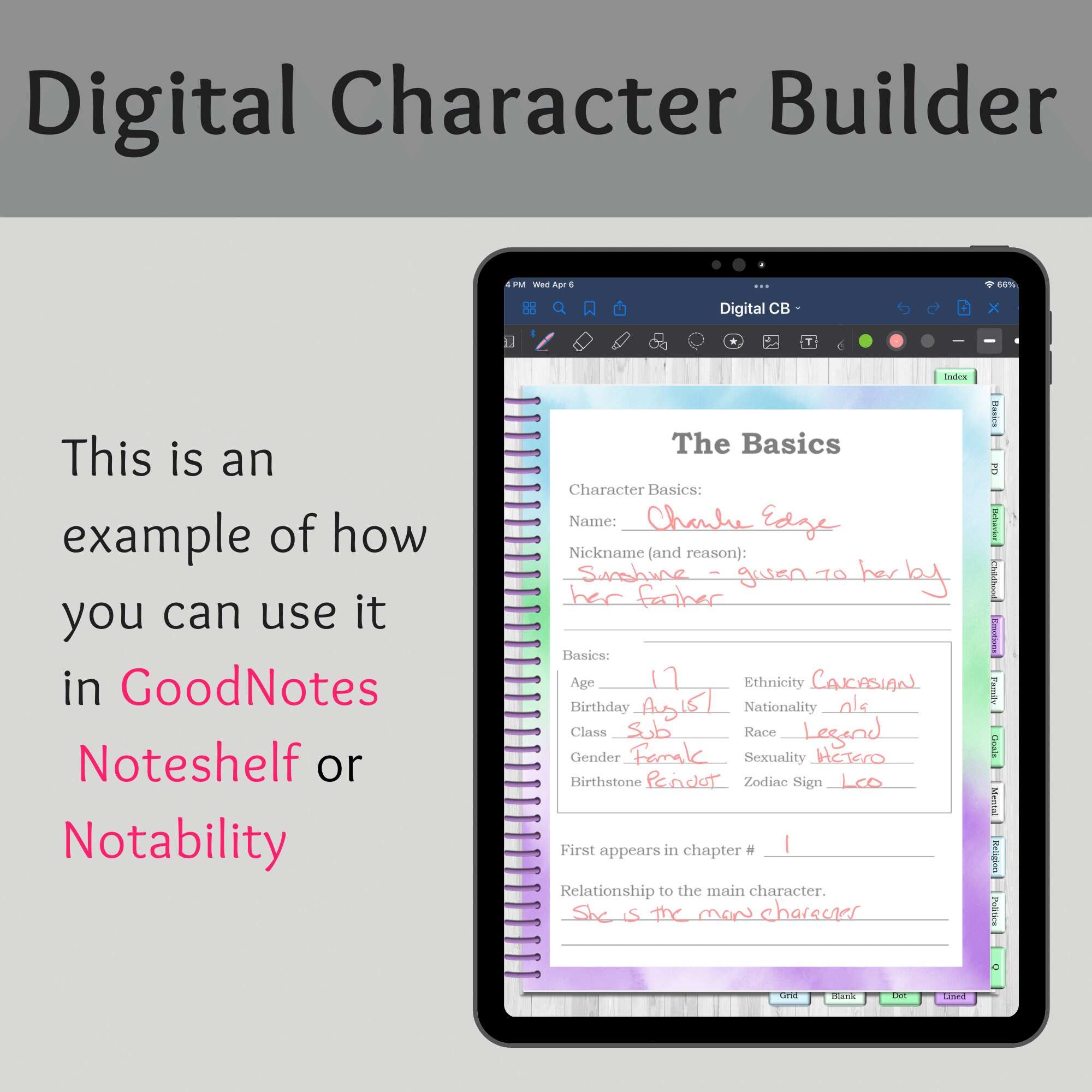 Character Builder Digital Workbook, Digital Character Profile Template ...