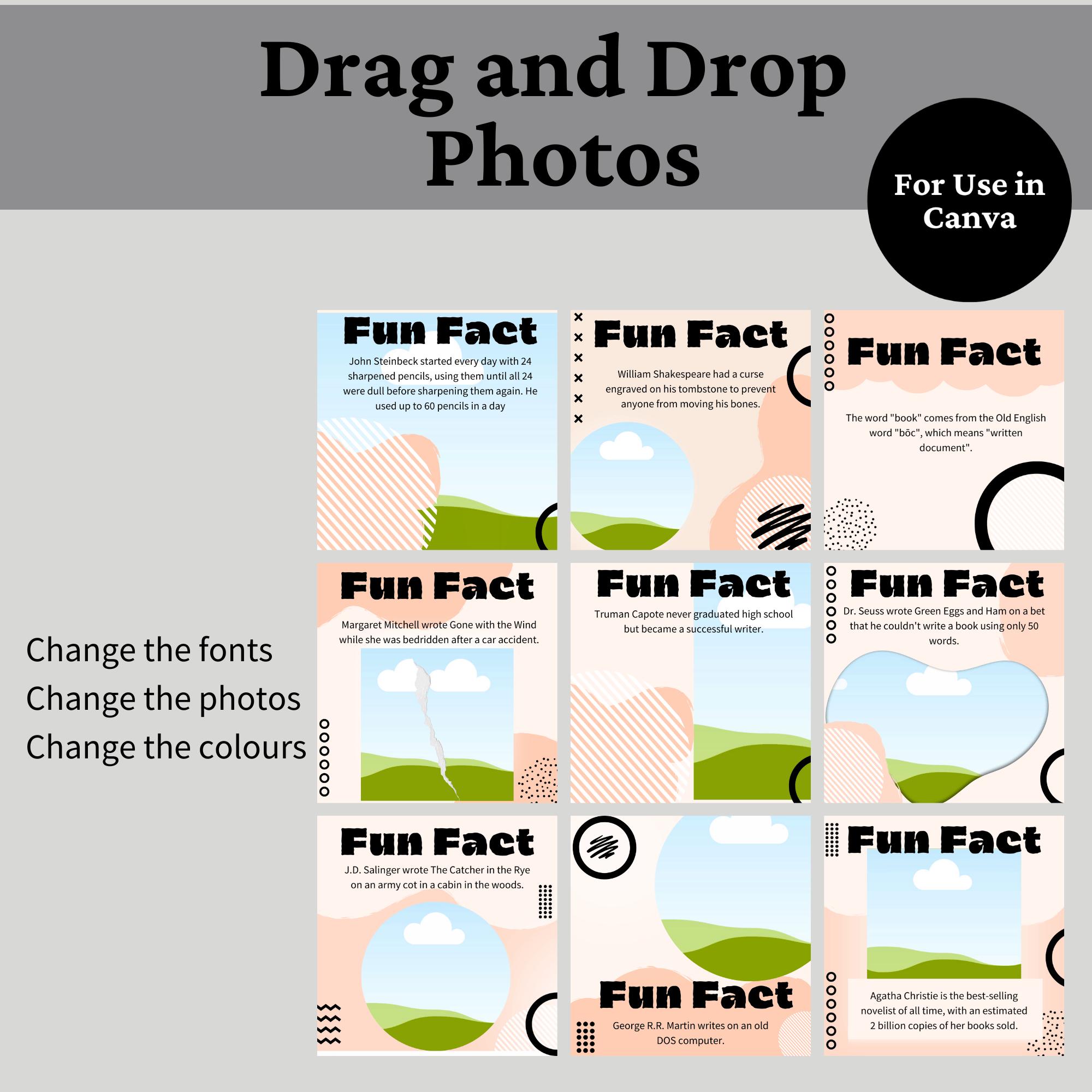Fun Facts Square Post Templates for Writers: Instagram Posts (canva ...