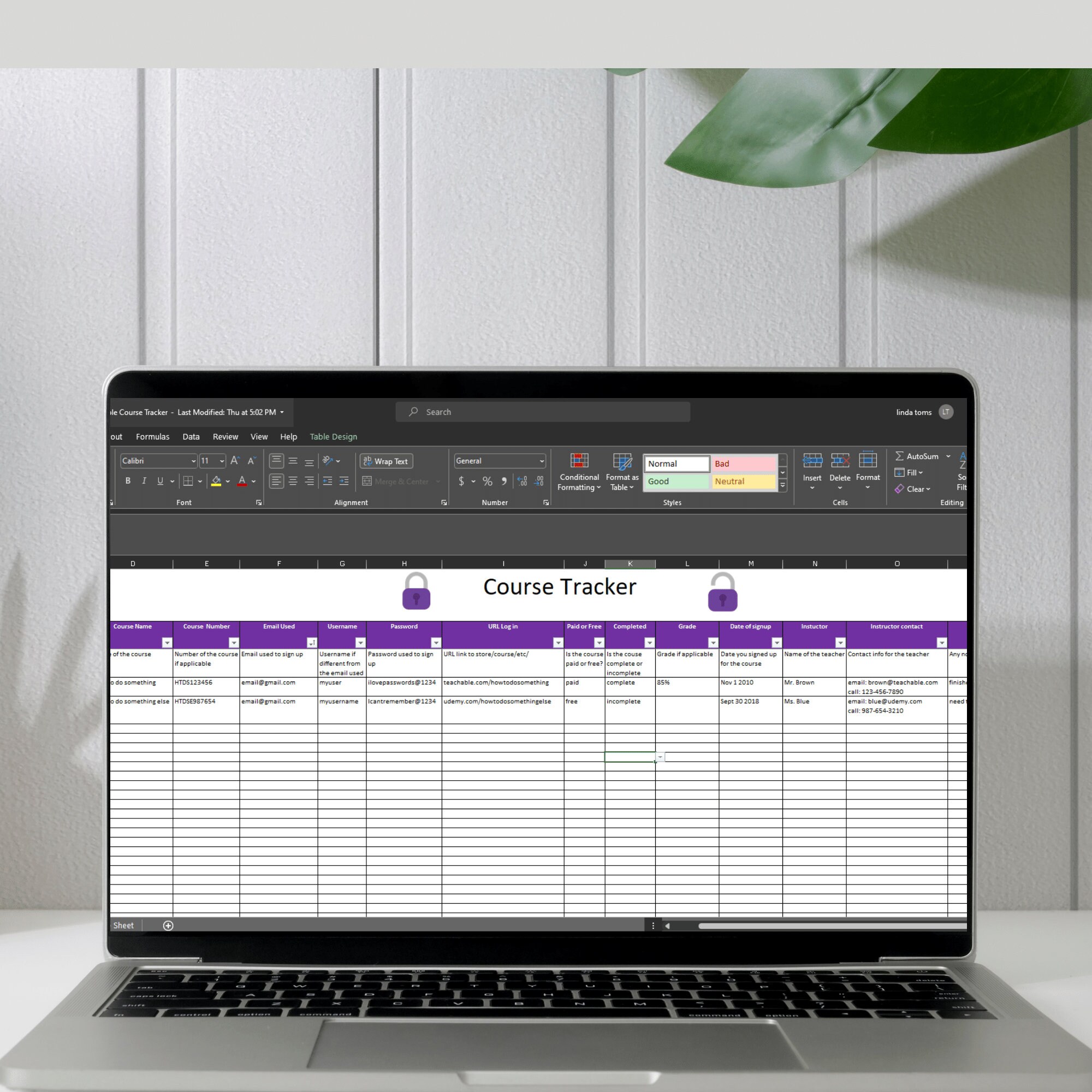Password Tracker, Excel Online Course Login Tracker, Spreadsheet ...