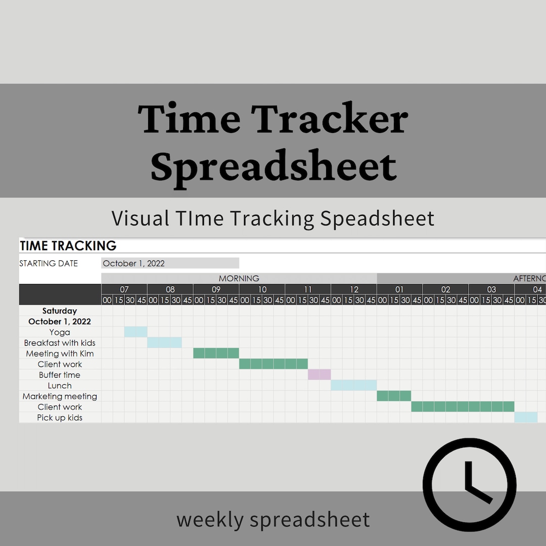 Time Tracker Spreadsheet, Excel Time Tracker, 15 Minutes Interval, 30 ...