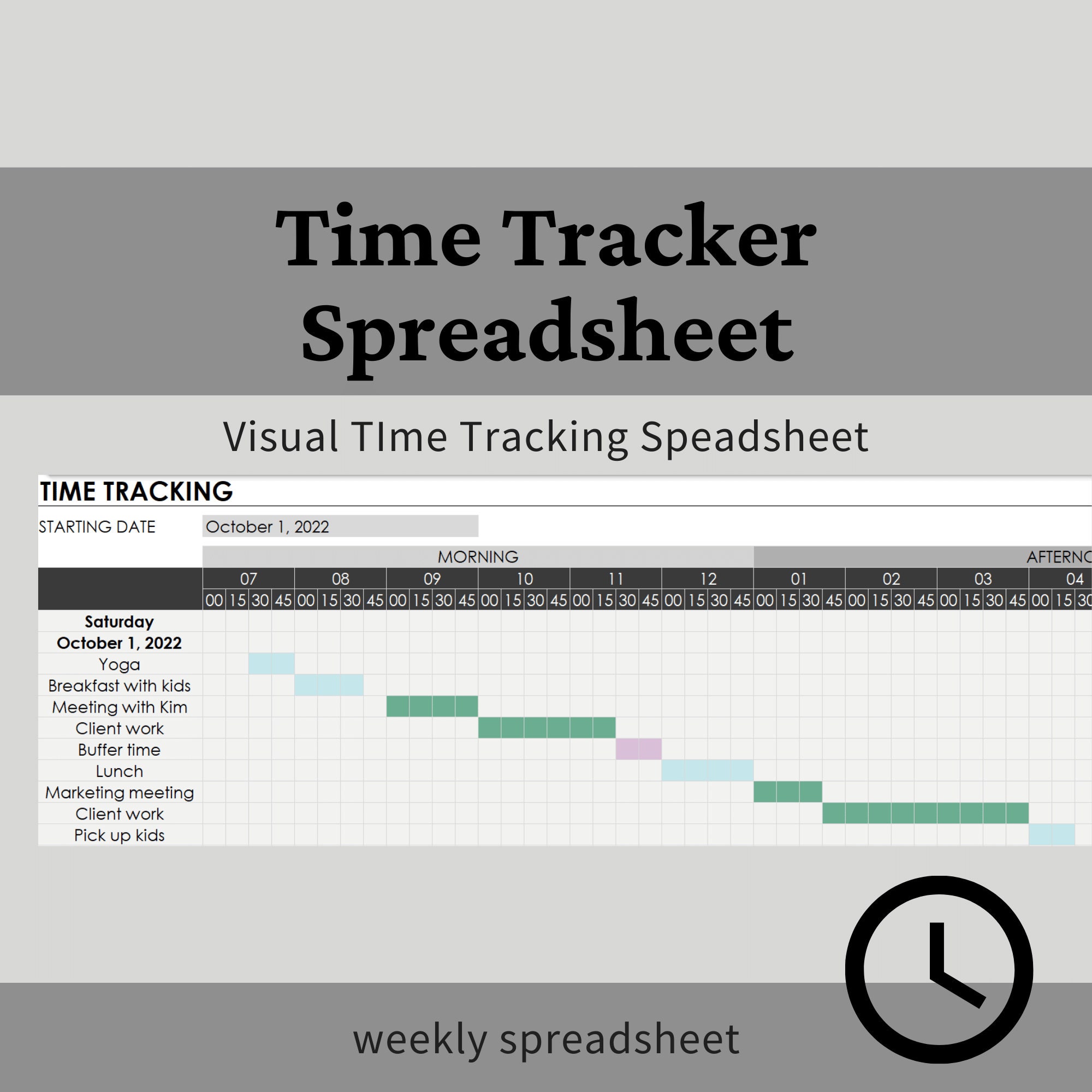 Time Tracker Spreadsheet, Excel Time Tracker, 15 Minutes Interval, 30 ...