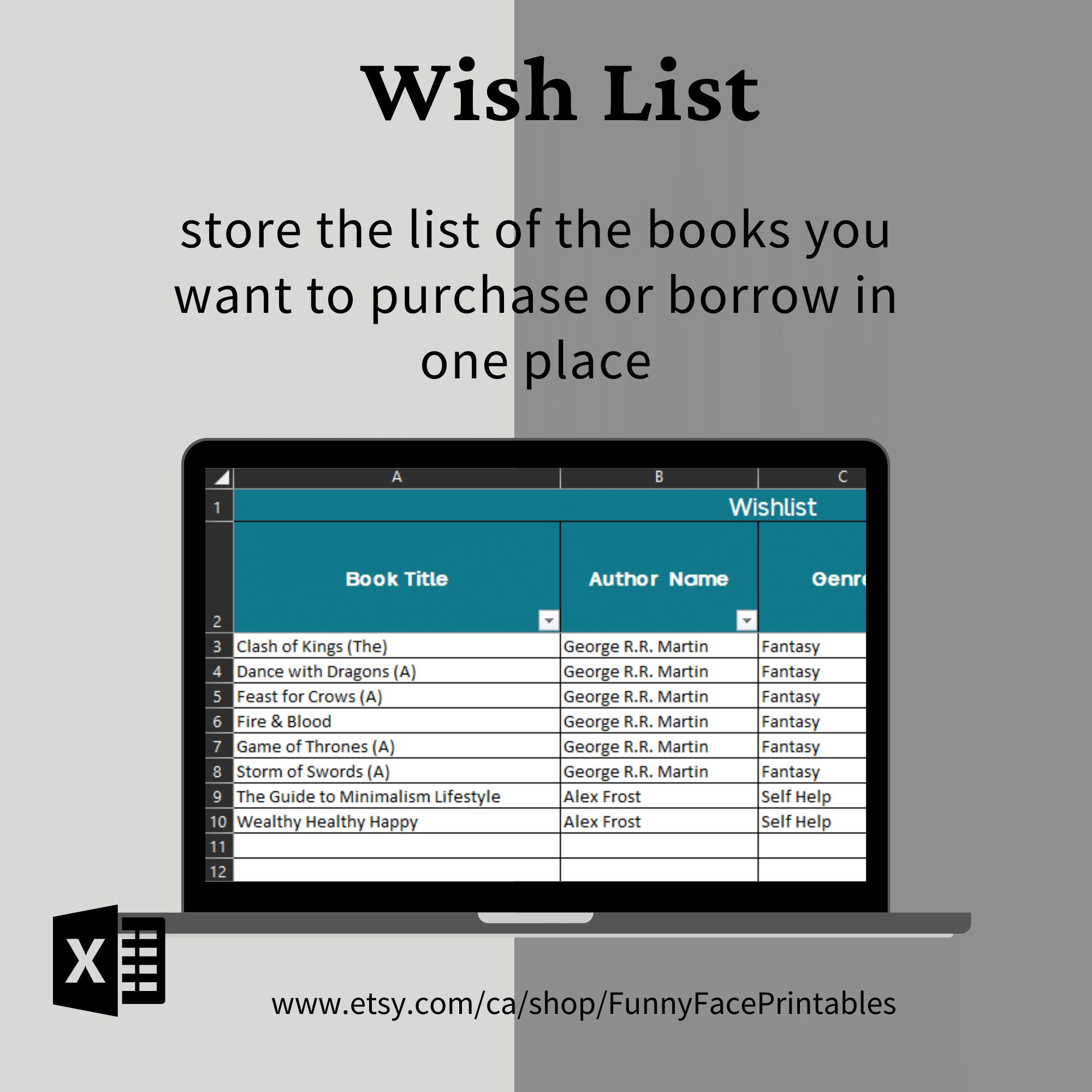 Excel Book Library Template: Reading Log & Book Inventory (digital ...