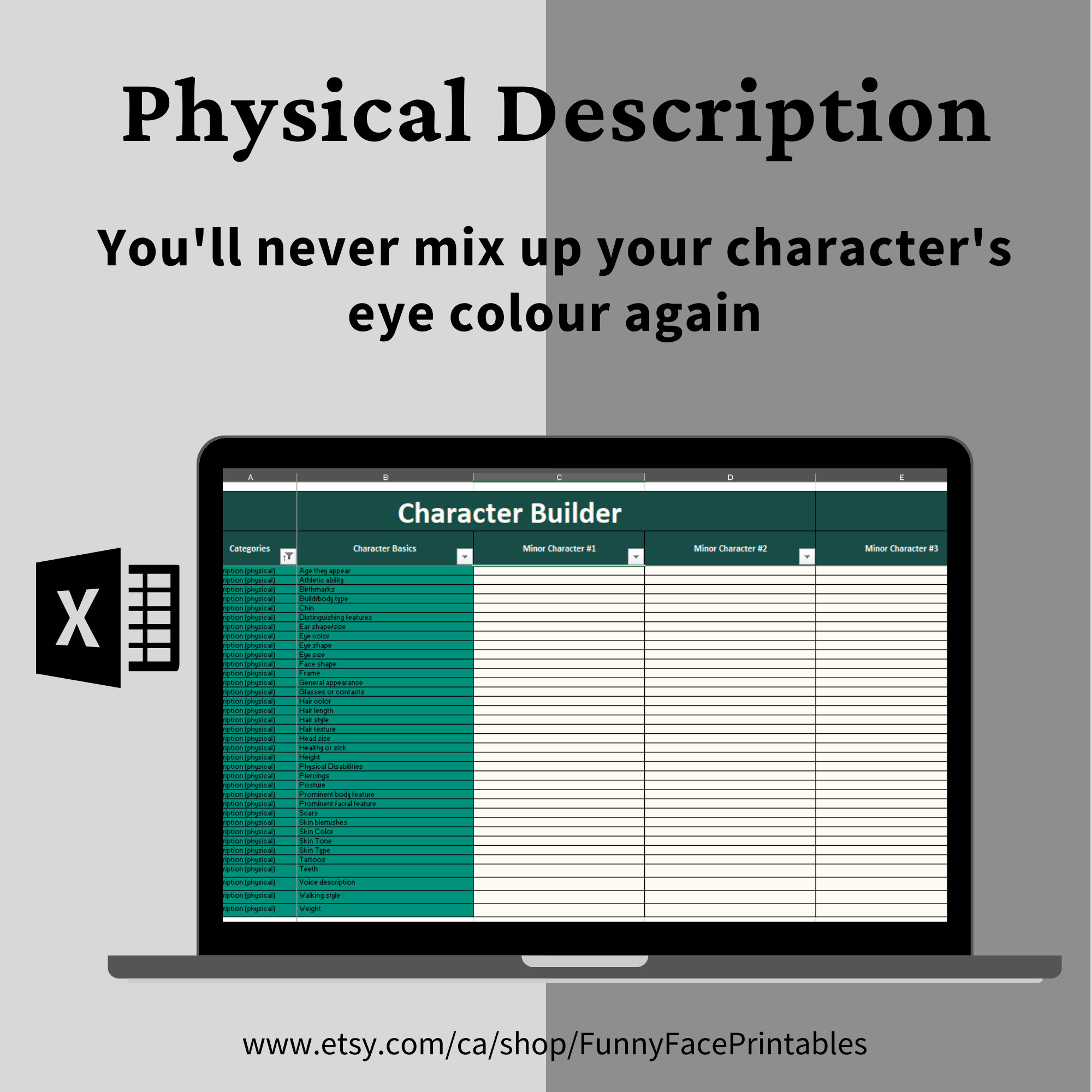 Character Builder Spreadsheet for Writers: Character Development ...