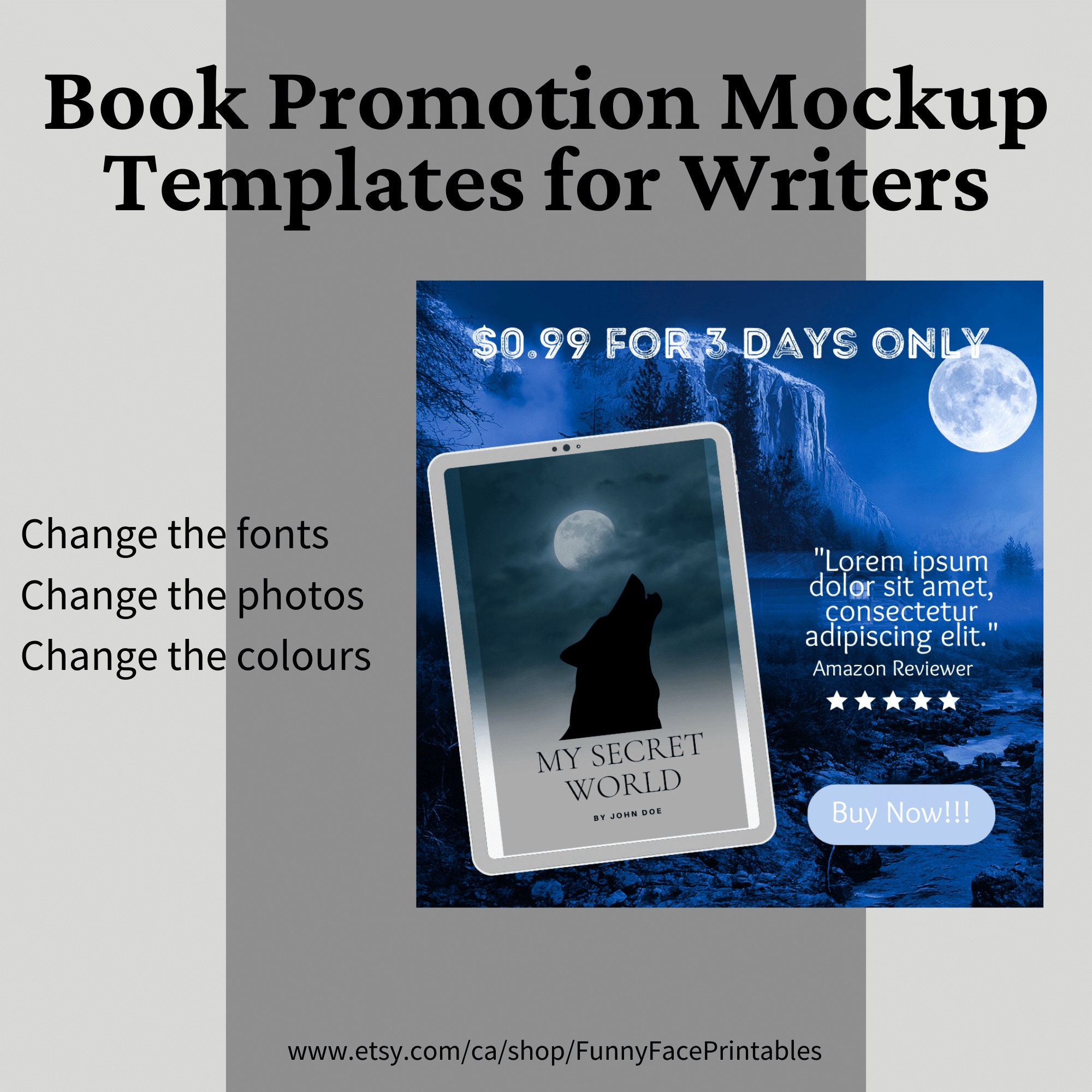 Book Promotion Templates for Writers Mockup for Book - Etsy