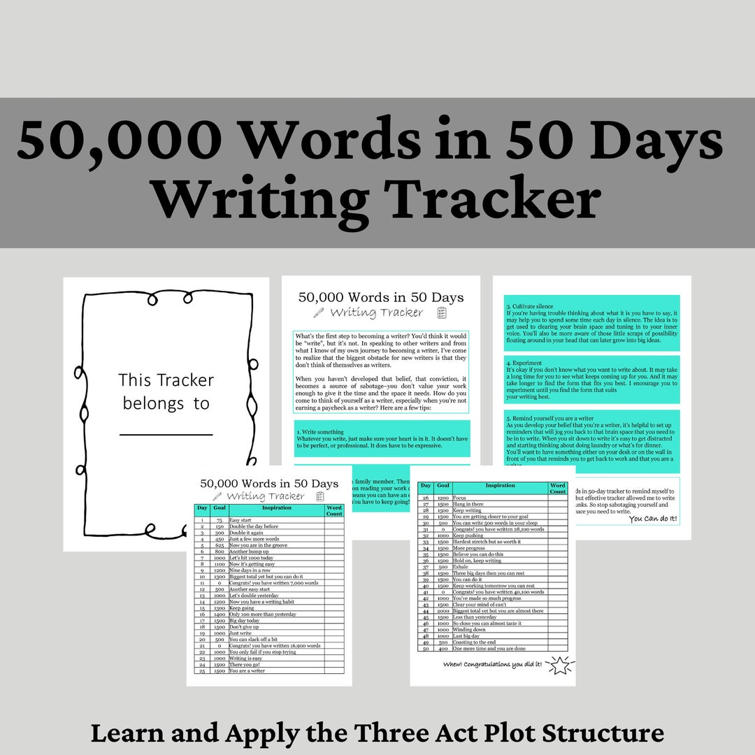 Printable Writing Tracker, Novel Writing Word Tracker, Printable Author ...