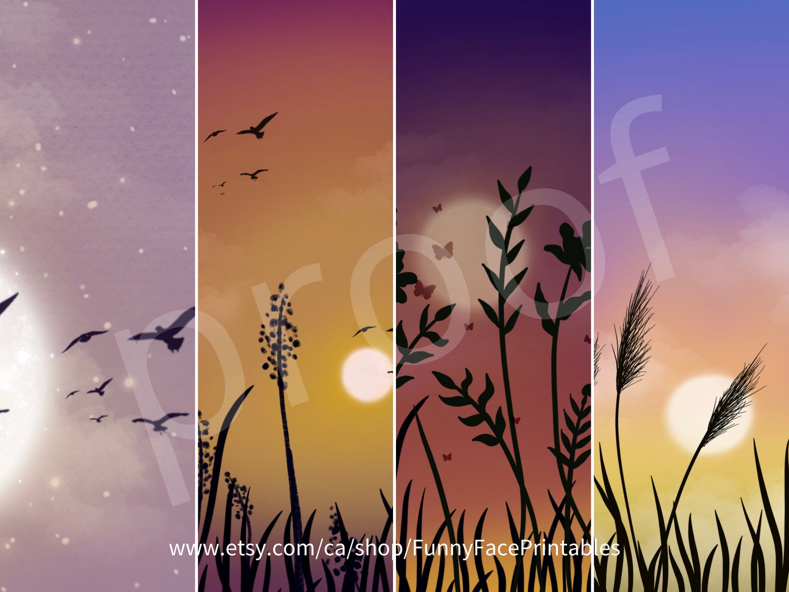 Printable Bookmarks Sunset Moon Bookmarks Bookmark Set - Etsy Canada