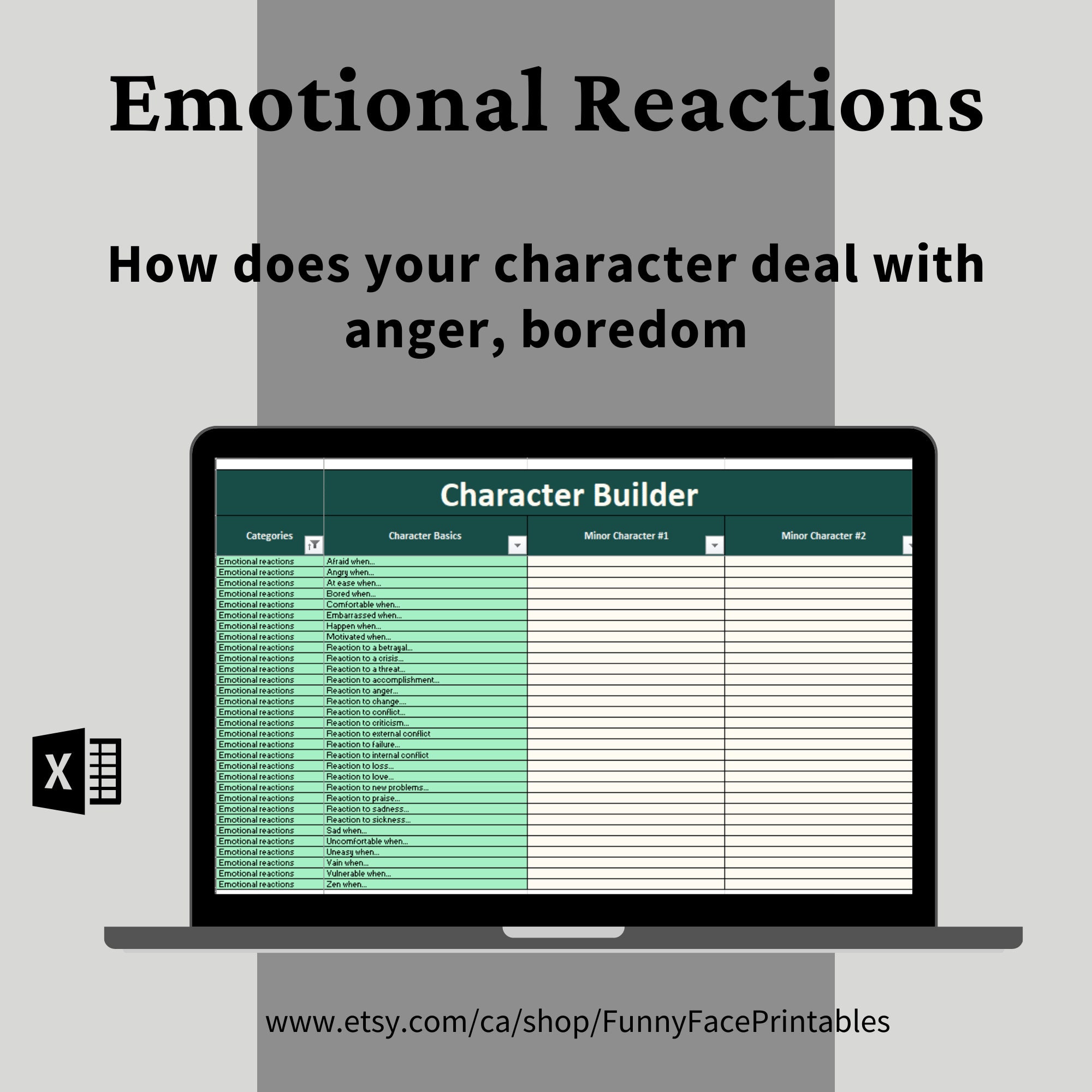 Character Builder Spreadsheet for Writers: Character Development ...