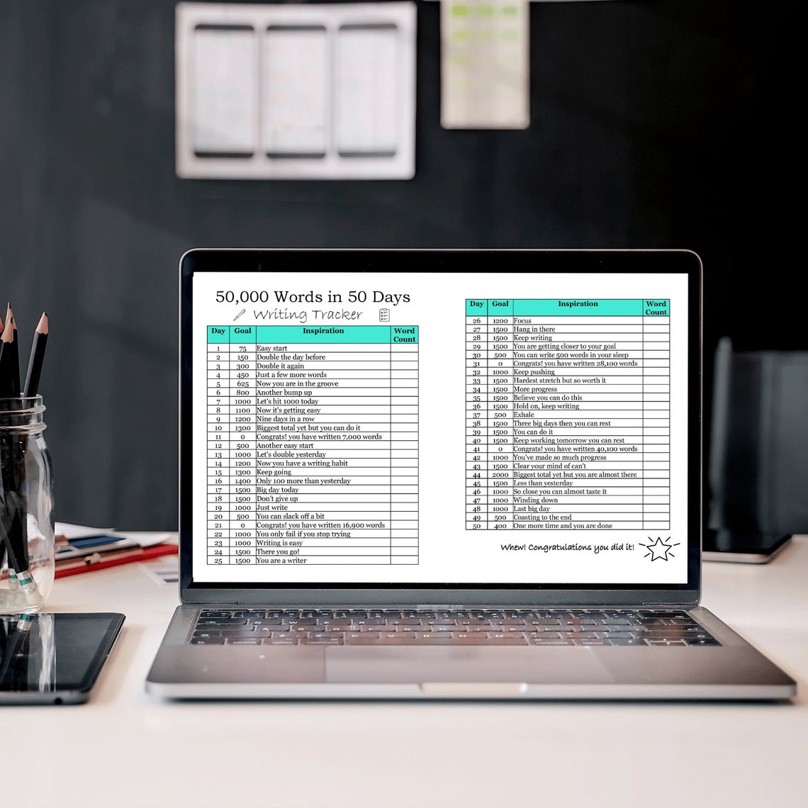 Printable Writing Tracker, Novel Writing Word Tracker, Printable Author ...