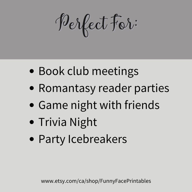 Romantasy Reader Book Club Games Bundle: Printable Trivia, Word ...