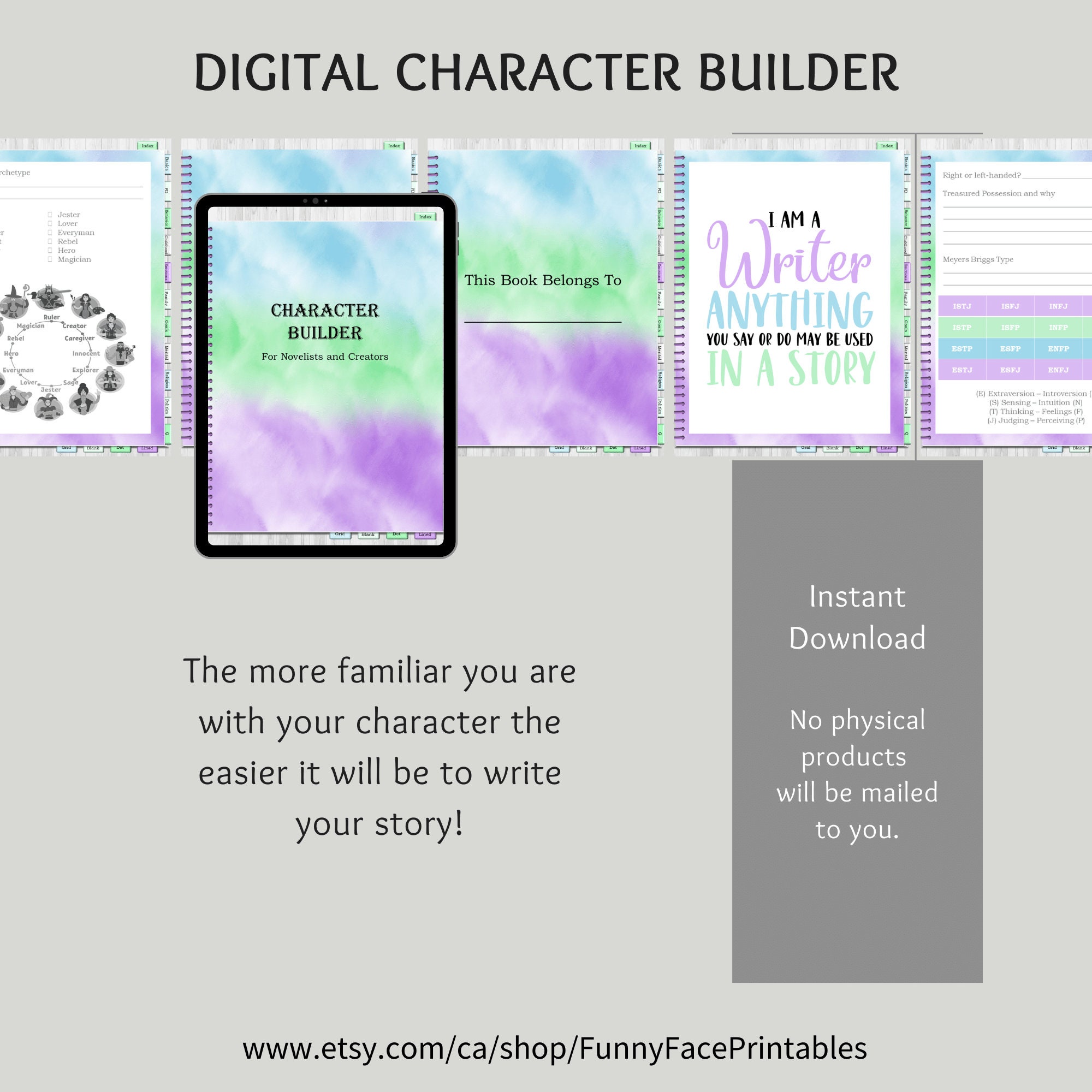 Character Builder Digital Workbook, Digital Character Profile Template ...
