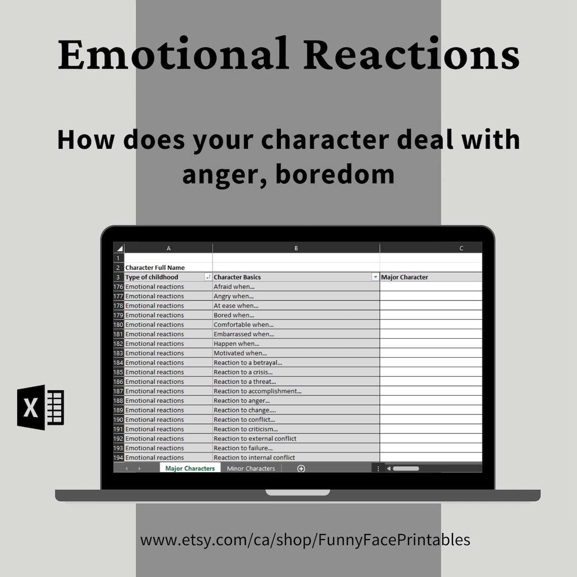 Character Builder Spreadsheet for Writers, Character Profile Template ...