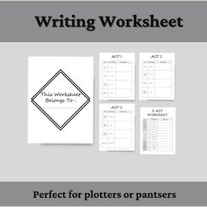 Printable Writing Worksheet, Three Act Plot Structure Worksheet, Author ...