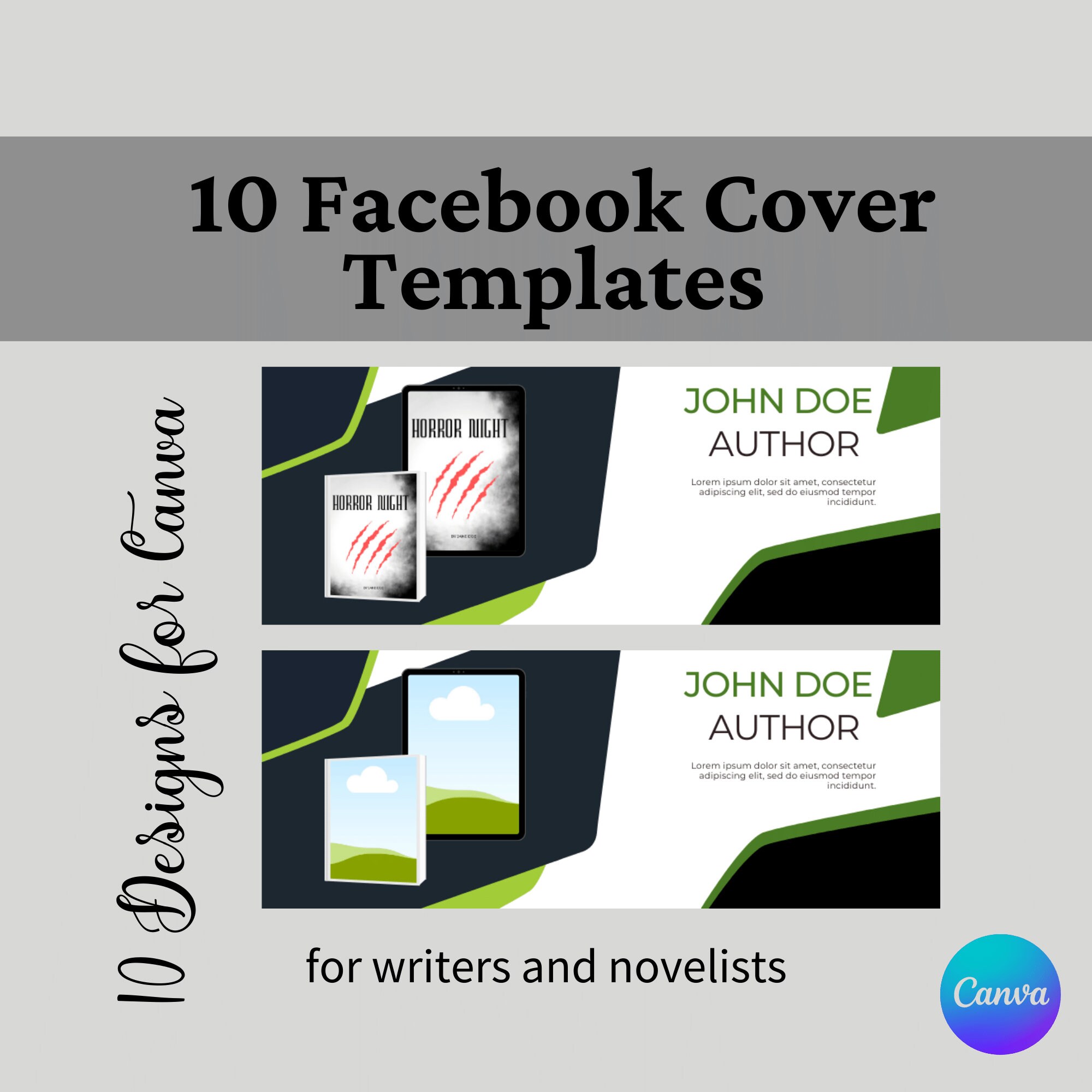 Canva Facebook Cover Templates for Writers, Editable Canva Templates ...