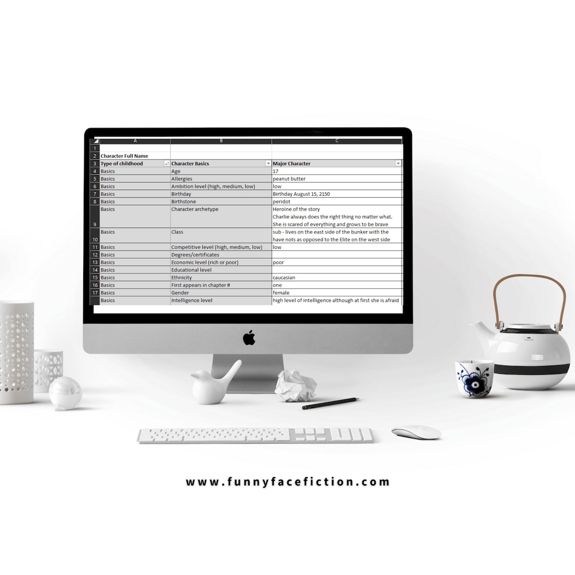 Character Builder Spreadsheet for Writers, Character Profile Template ...