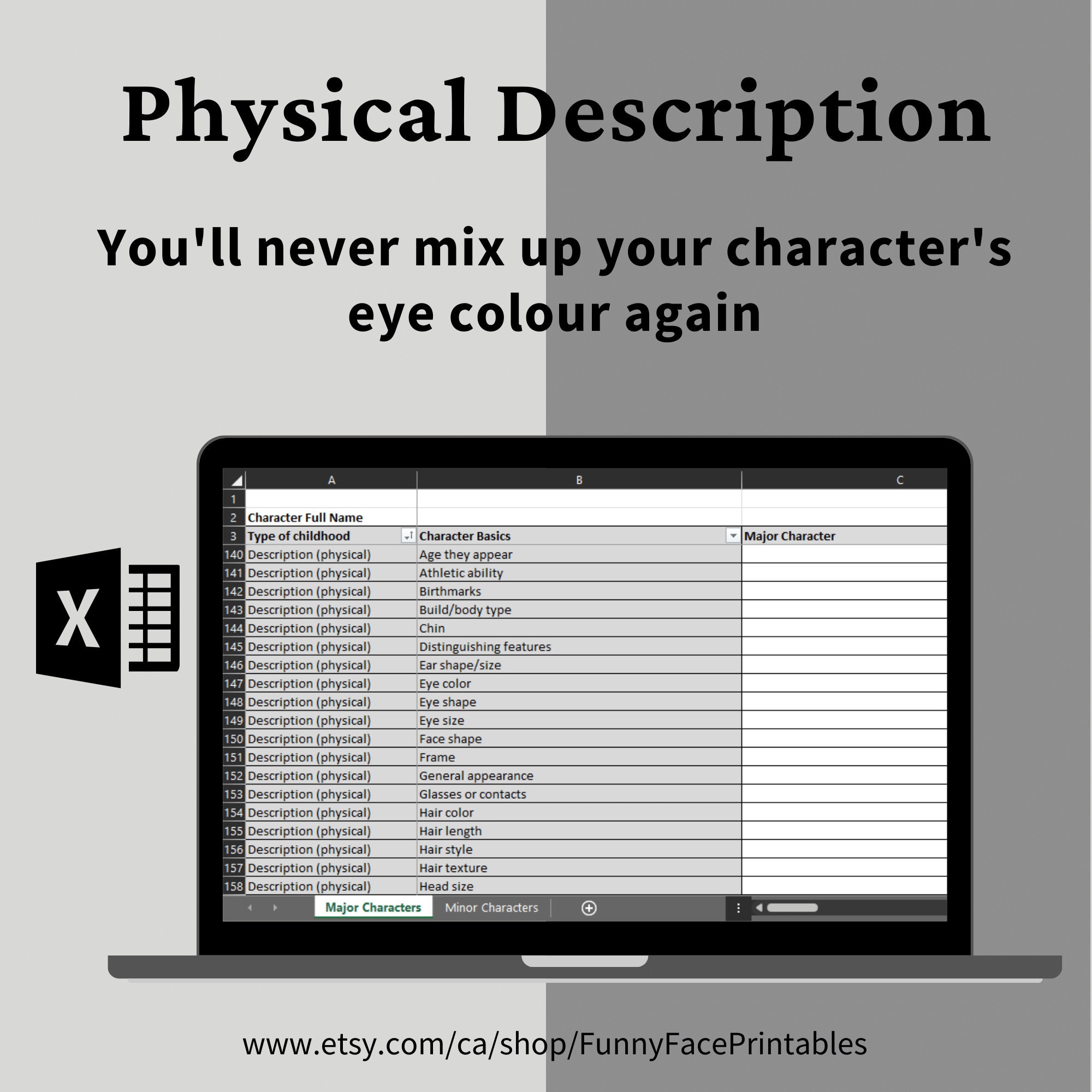 Character Builder Spreadsheet, Character Profile Template, Character ...