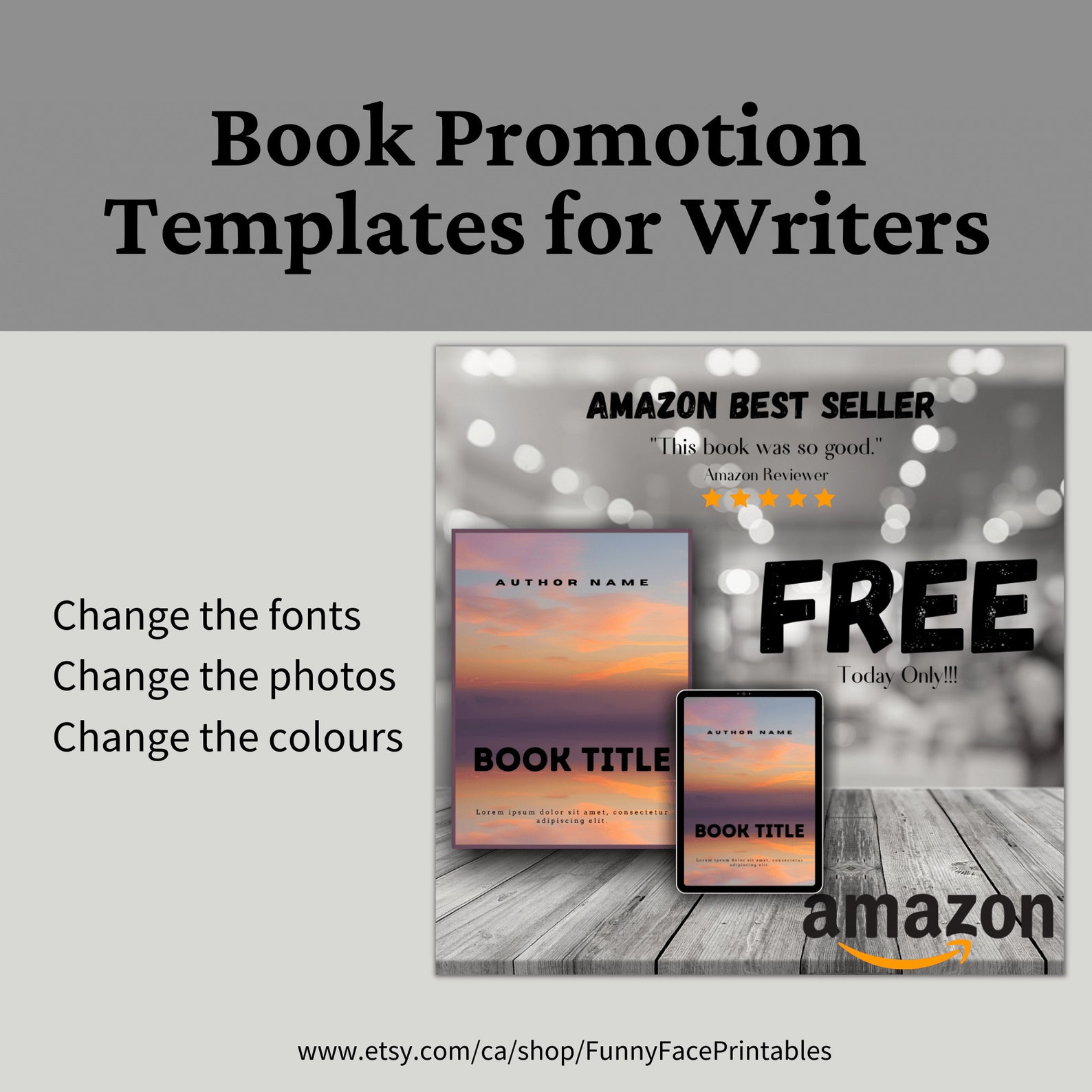 Book Promotion Templates for Writers, Mockup for Book Promotion, Canva ...