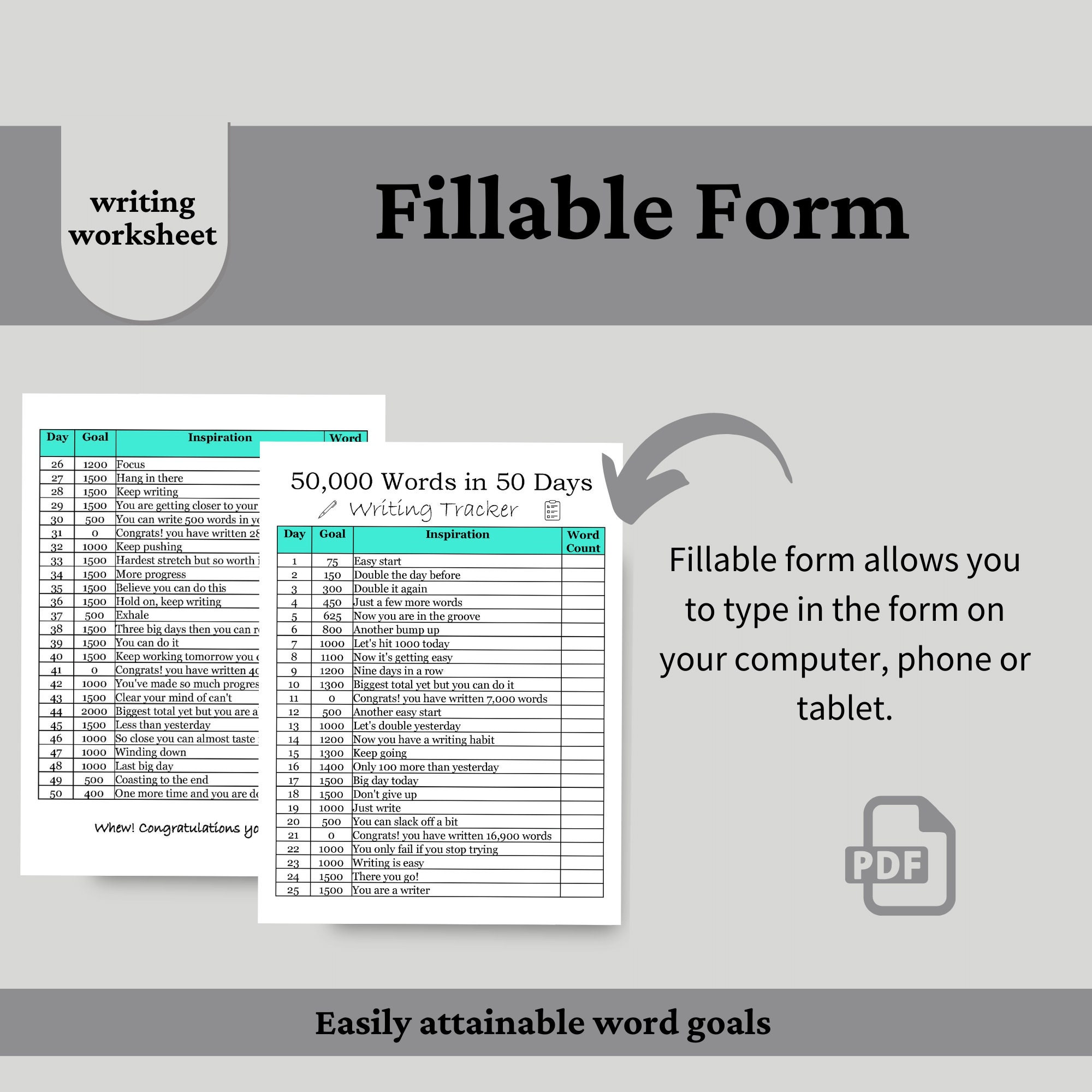 Printable Writing Tracker, Novel Writing Word Tracker, Printable Author ...