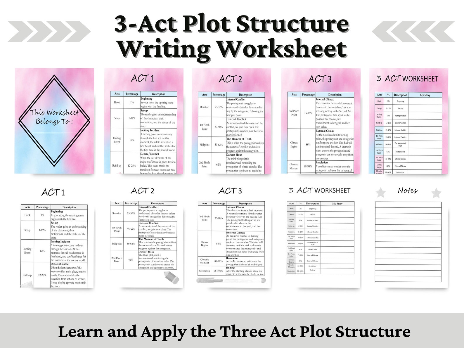 Printable Writing Worksheet Three Act Plot Structure - Etsy Canada