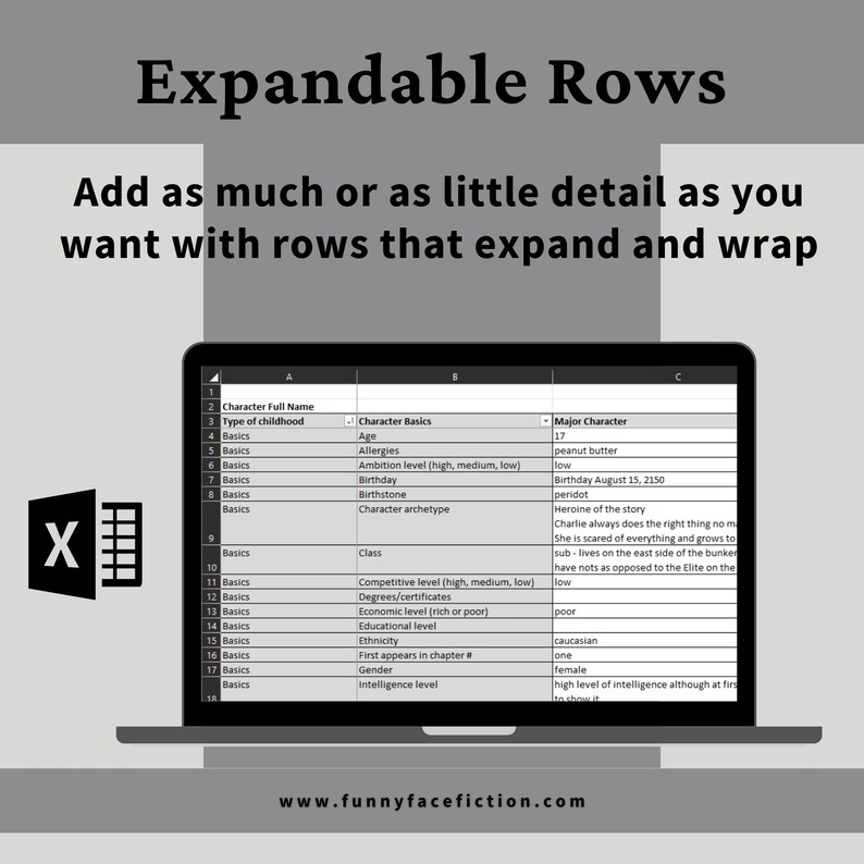 Character Builder Spreadsheet for Writers, Character Profile Template ...