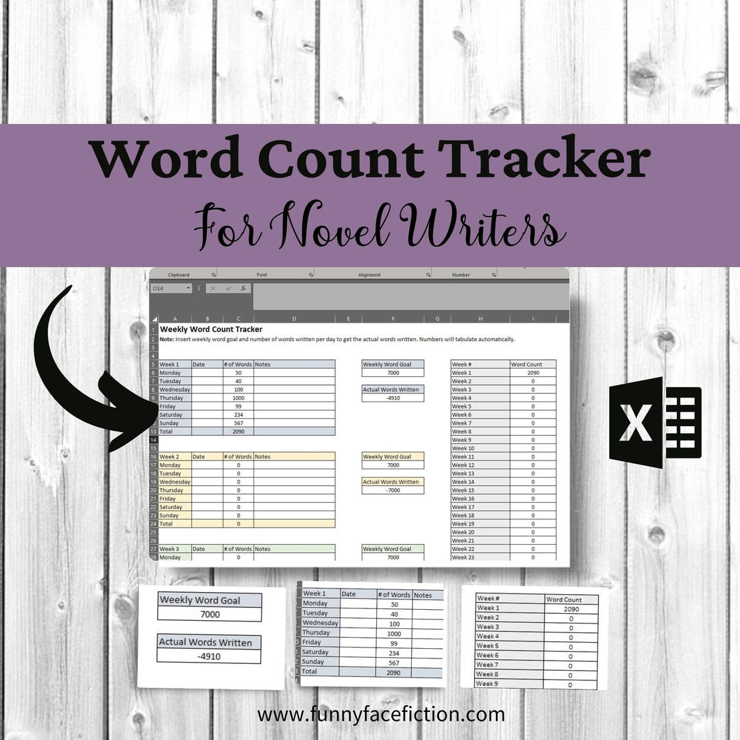Novel Writing Tracker: Excel Word Count Spreadsheet (digital Download ...